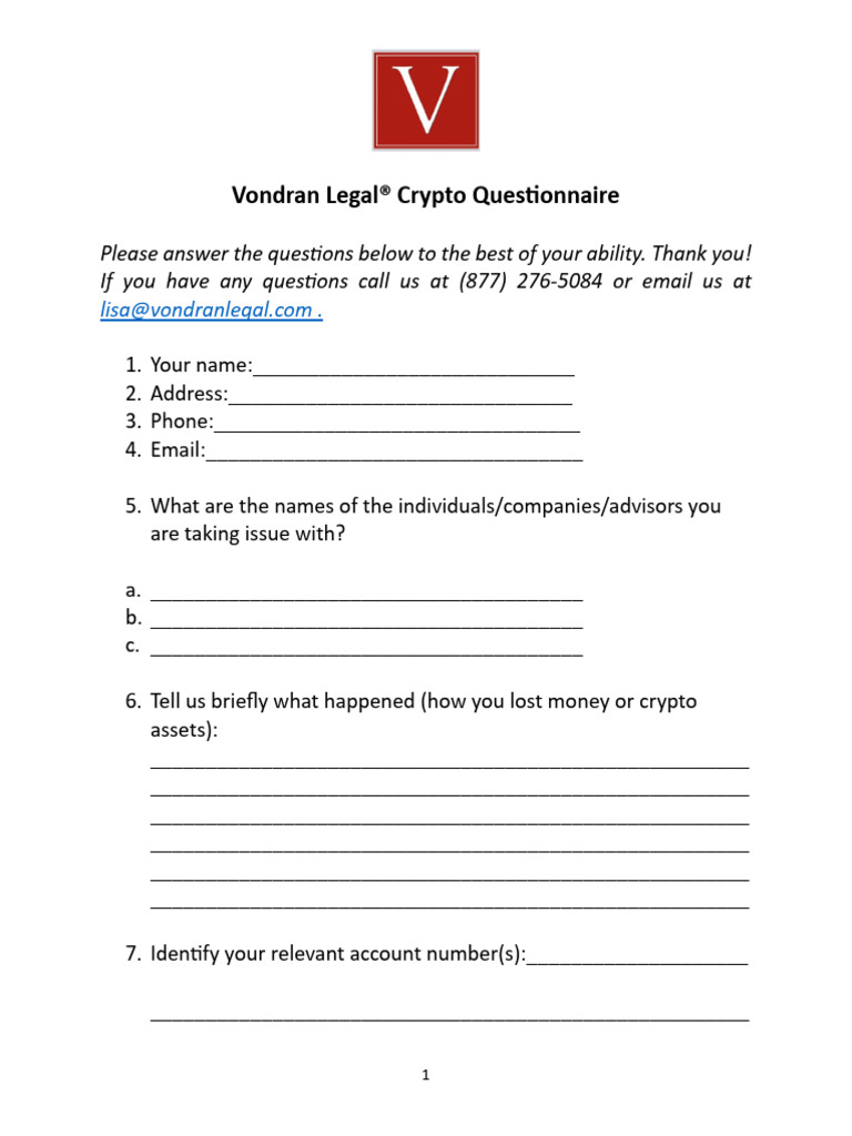 Vondran Legal Crypto Questionnaire | PDF