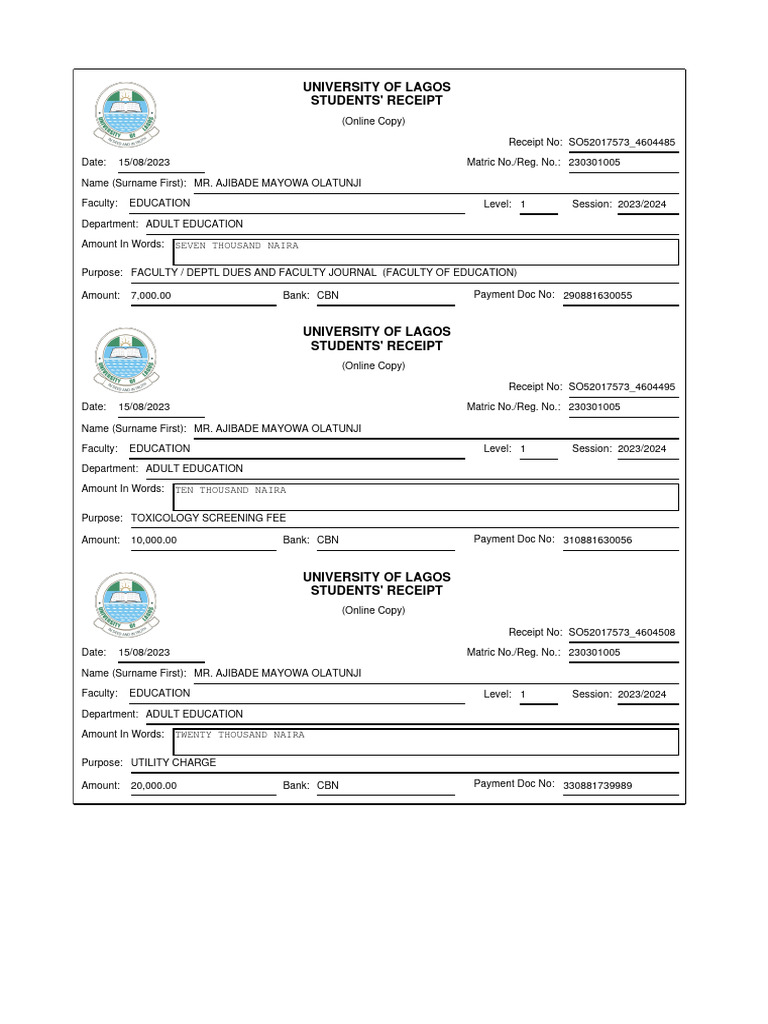 Receipt Ajibade Mayowa | PDF | Payments | Nigeria