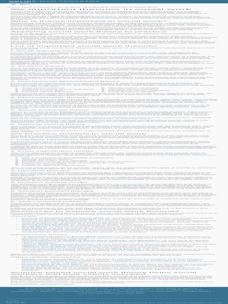 6 Important Theories In Social Work 6 Practice Models Pdf