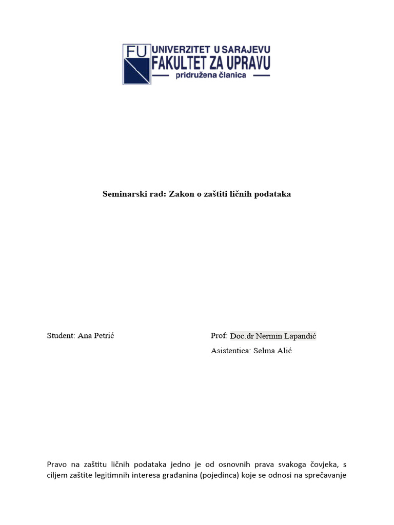 Zakon o Zastiti Licnih Podataka | PDF