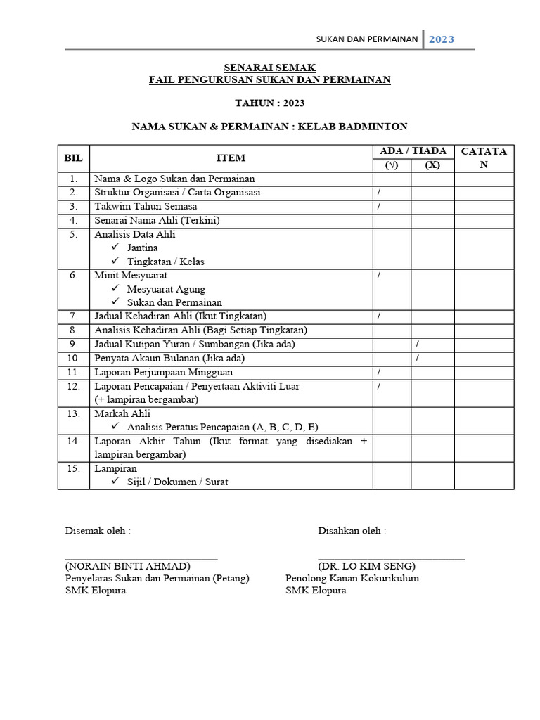 Senarai Semak Fail | PDF