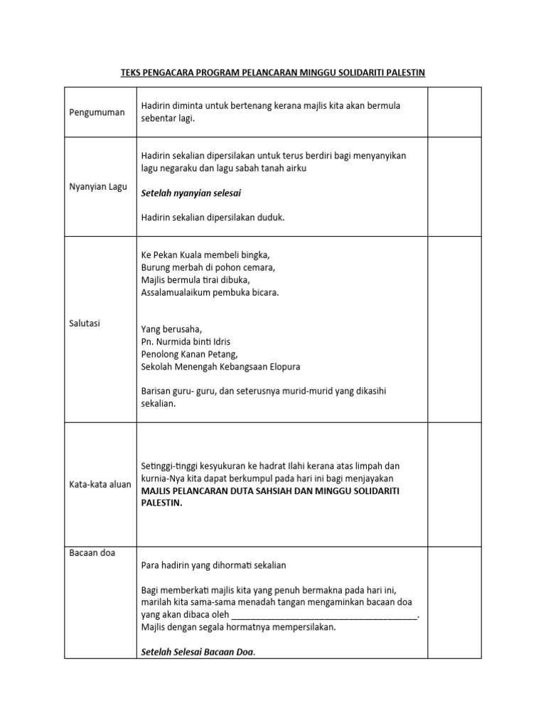 Teks Emcee SOLIDARITI | PDF