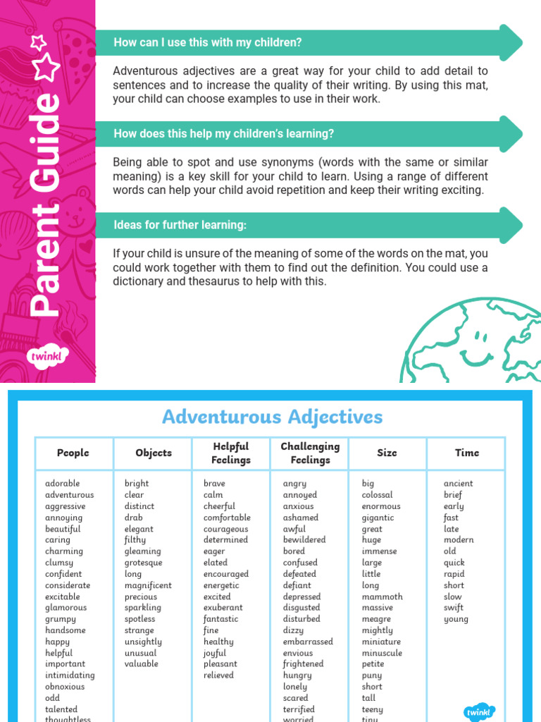 Adventurous Adjectives for Kids | PDF | Adjective | Linguistic Typology