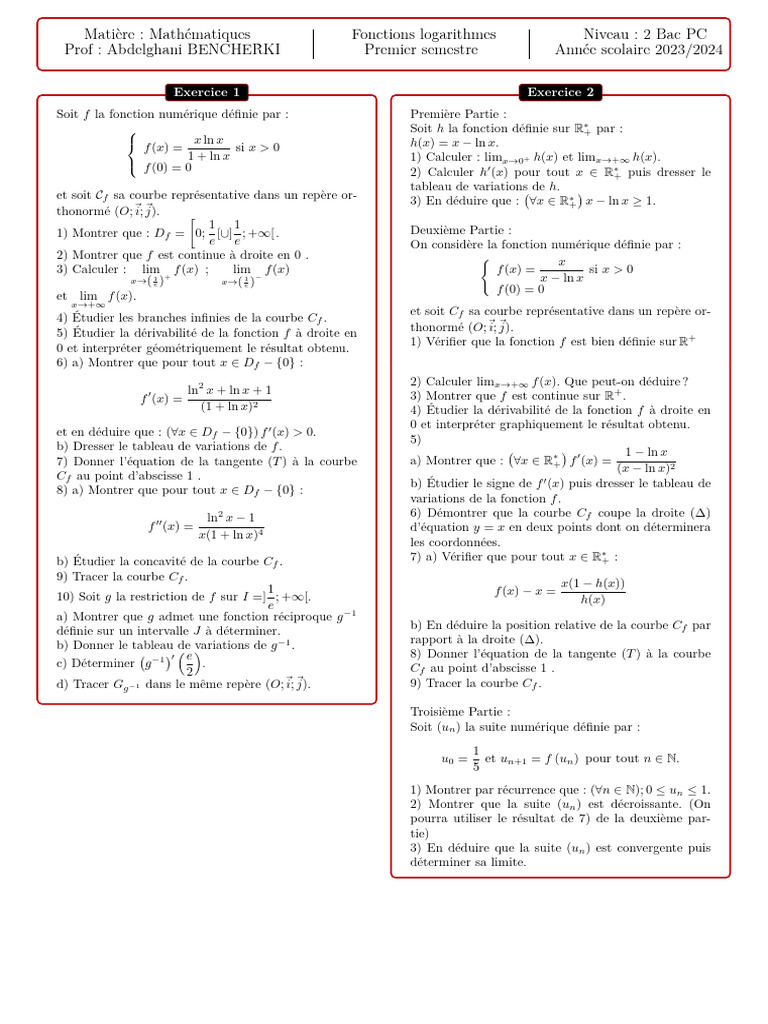 Fonctions Logarithmes | PDF