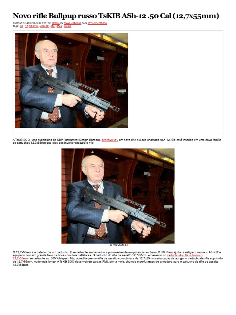 Novo rifle Bullpup russo TsKIB ASh-12 .50 Cal (12,7x55mm) -The Firearm ...