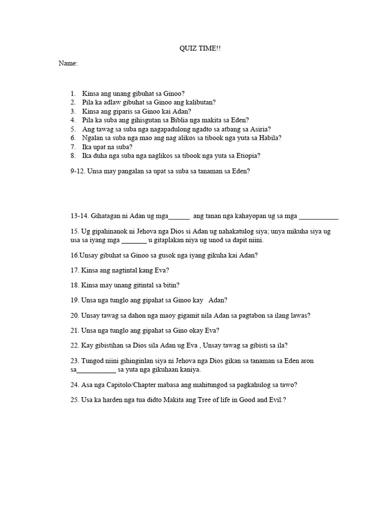 QUIZ TIME Juniors | PDF