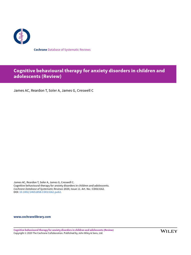 Cochrane Review - Cognitive Behavioural Therapy For Anxiety Disorders in Children and | PDF ...