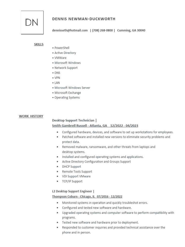 Resume Dennis Newman | PDF | Microsoft Windows | Operating System