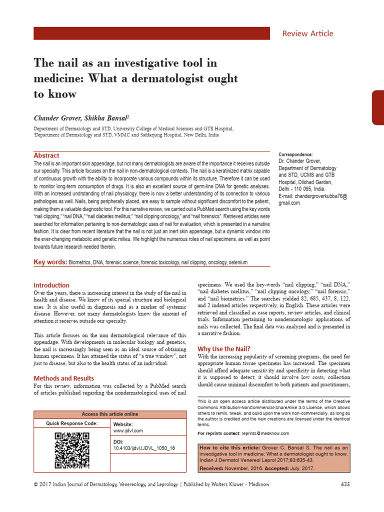 Nail Specimens: A Diagnostic Tool in Medicine | PDF | Hematopoietic ...