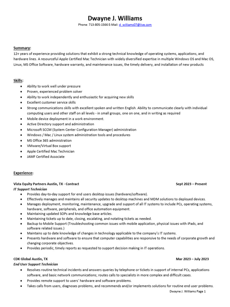 Dwayne Williams 2023 Resume | PDF