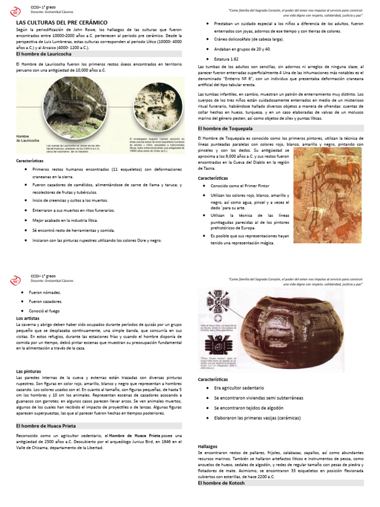 Ficha Informativa - El Precerámico | PDF