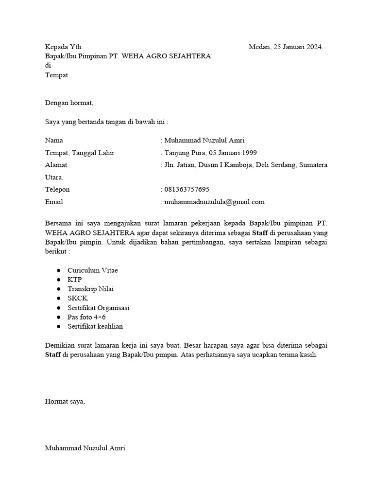 SL Kerja PT. WEHA AGRO SEJAHTERA | PDF | Karier & Perkembangan | Bisnis