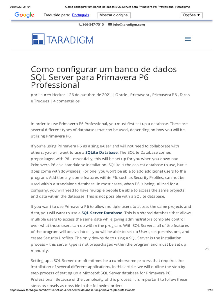 Como Configurar Um Banco de Dados SQL Server para Primavera P6 ...