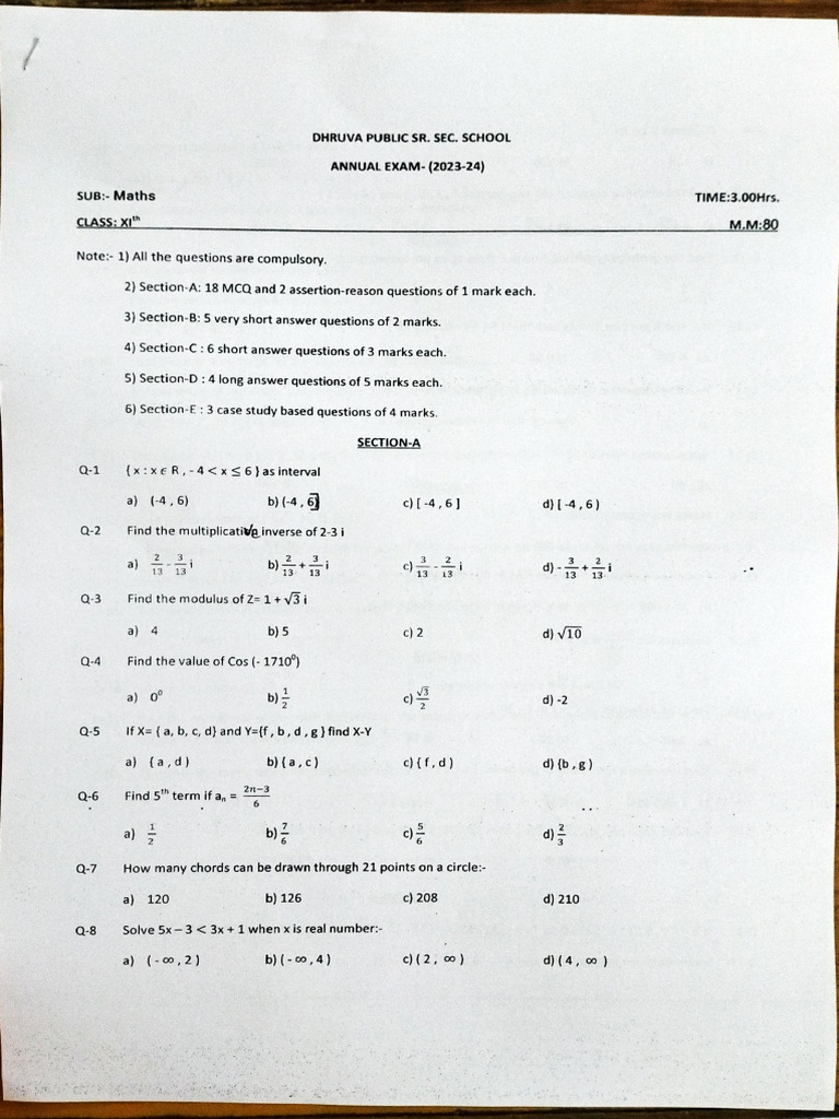 11th Maths Paper | PDF