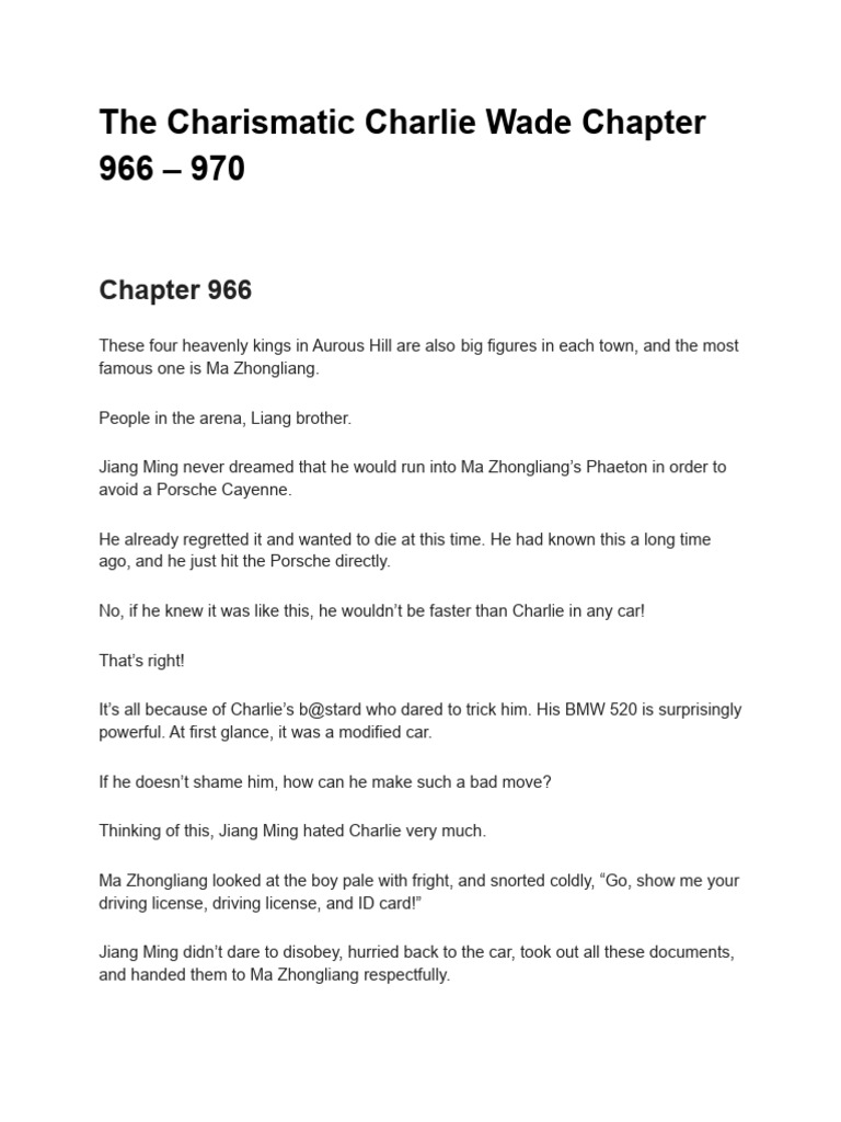The Charismatic Charlie Wade Chapter 966 - 970 | PDF