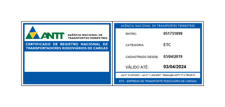 Modelo Carteirinha Antt | PDF
