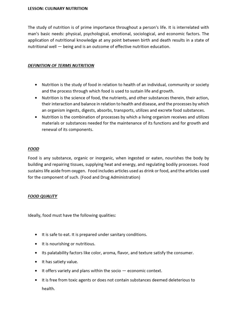 Lesson-3-Culinary-Nutrition-Definition-and-Terms | PDF | Nutrients | Foods