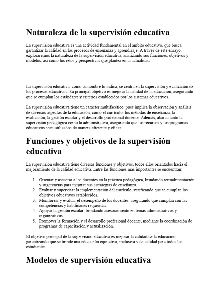 Naturaleza de La Supervisión Educativa | PDF