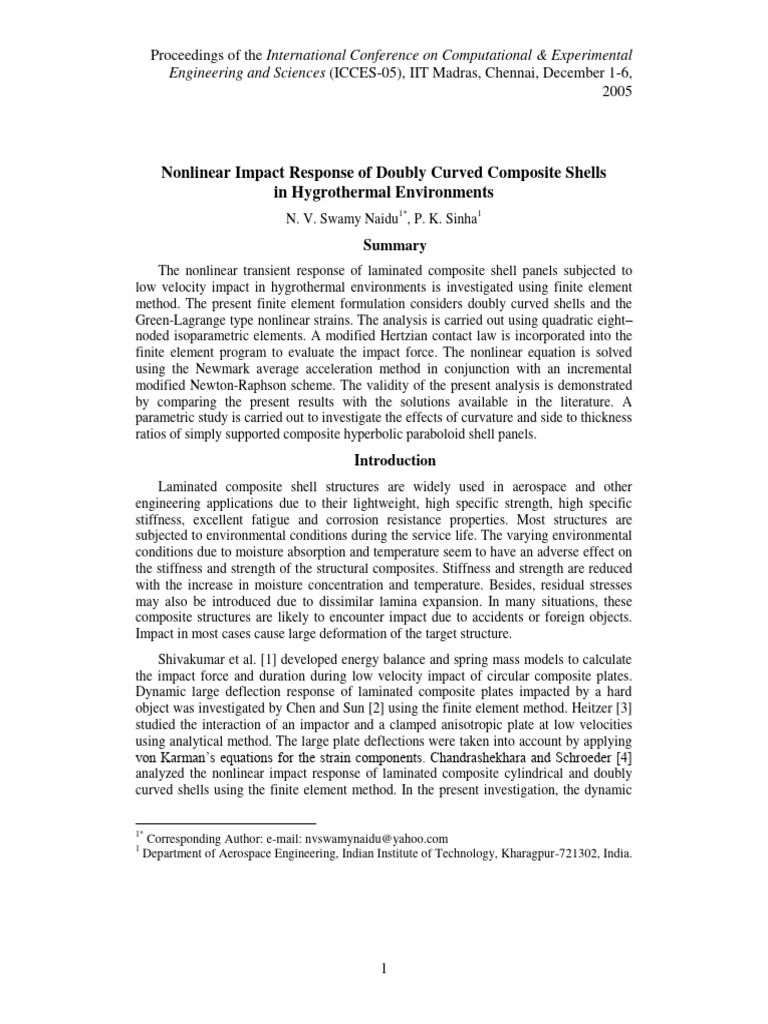 Nonlinear Impact Response of Doubly Curved Composite Shells | PDF | Science & Mathematics ...
