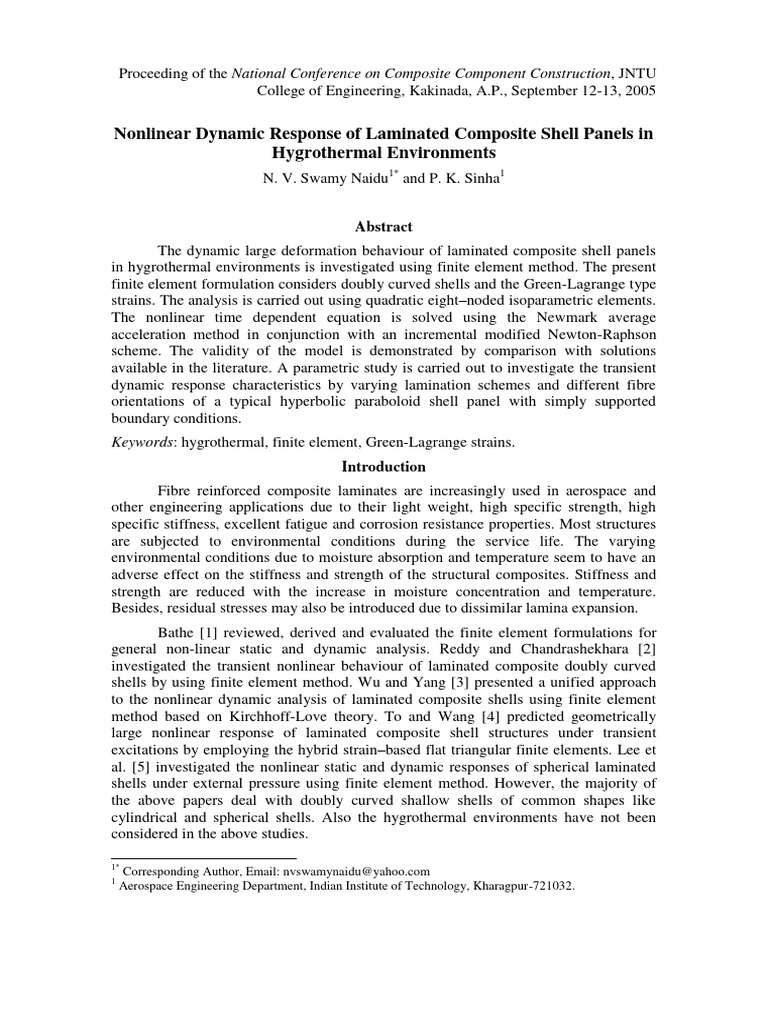 Nonlinear Dynamic Response of Laminated Composite Shell Panels in | PDF