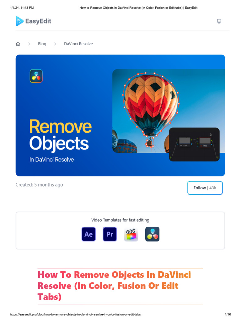 Remove Objects in DaVinci Resolve Guide | PDF | Software | Computing