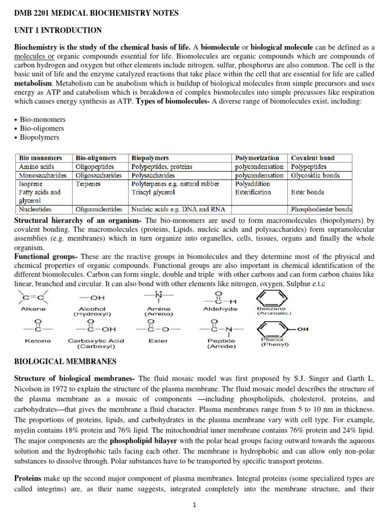 DMB 2201 Biochemistry Notes | PDF