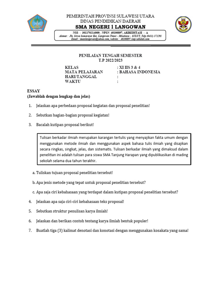 Soal PTS B.ind | PDF