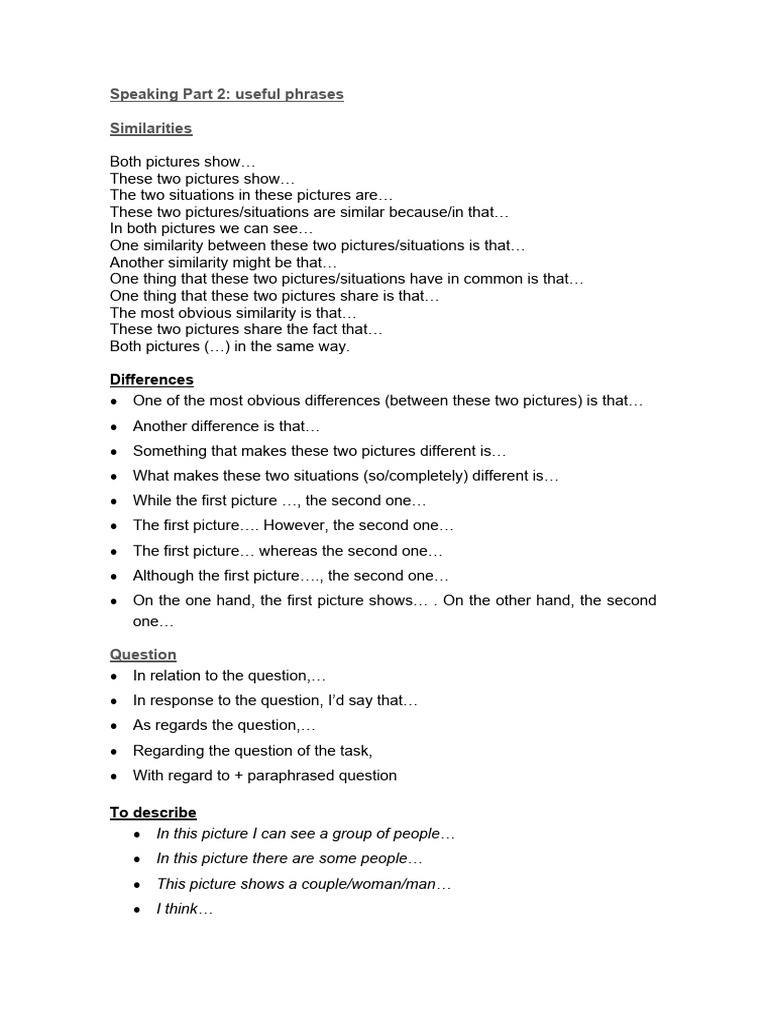 Useful Phrases for Speaking Parts 2 & 3 | PDF