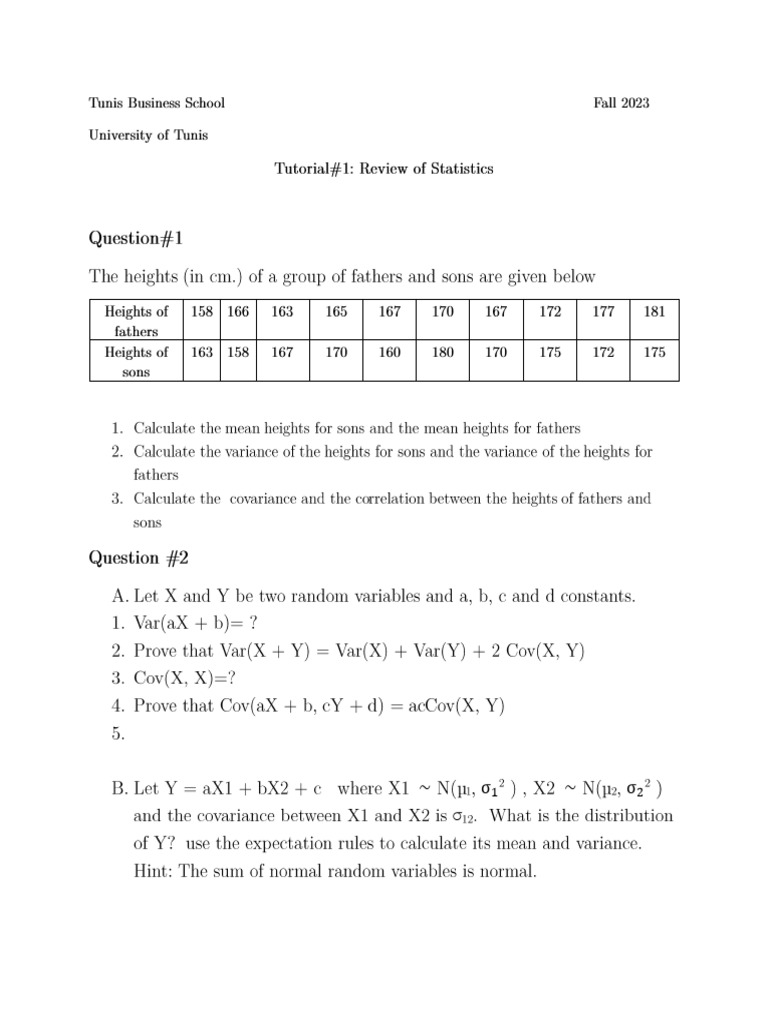 Tutorial 1 - Econometrics - Fall2023 | PDF