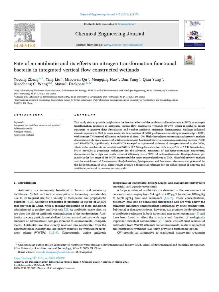 Skema 2021 Fate of An Antibiotic and Its Effects On Nitrogen ...