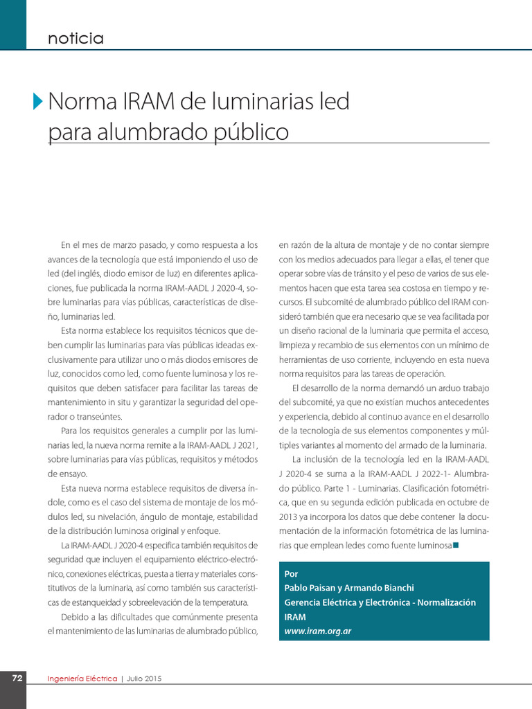 Normas IRAM para Luminarias LED | PDF | Diodo emisor de luz ...