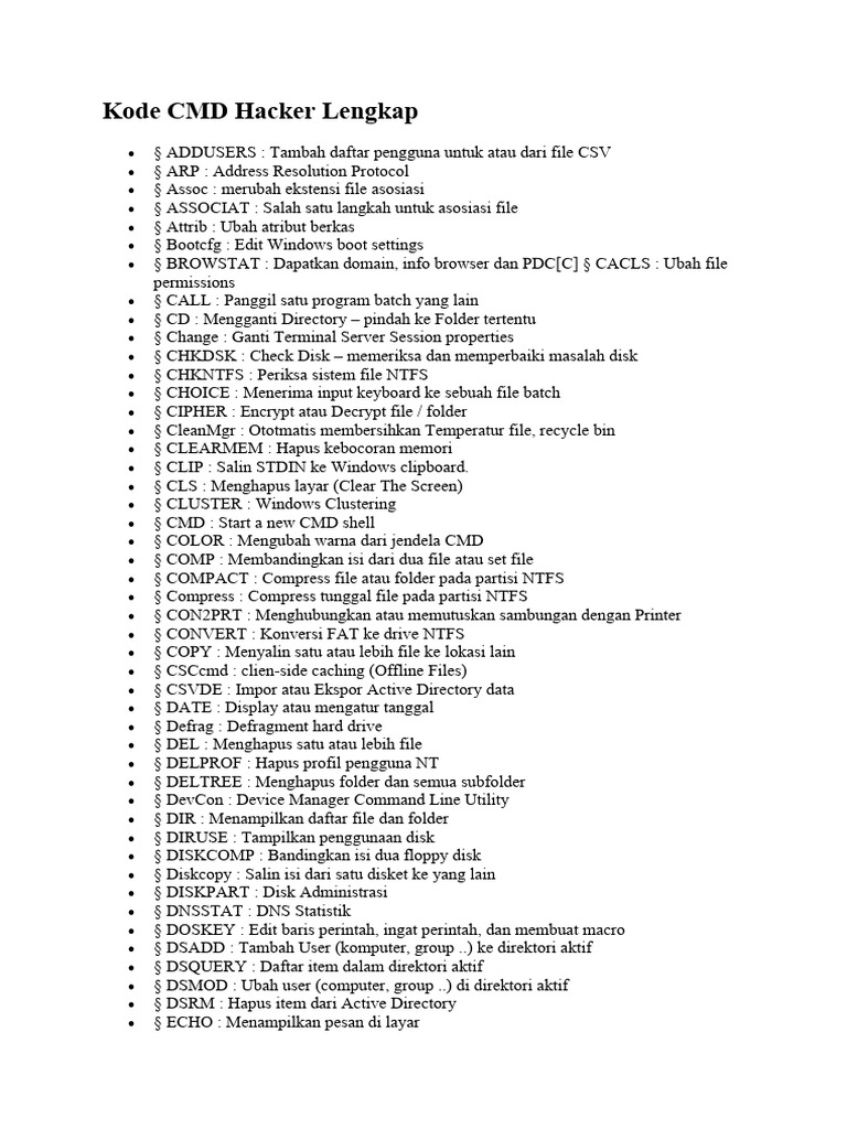 Kode CMD Hacker Lengkap | PDF
