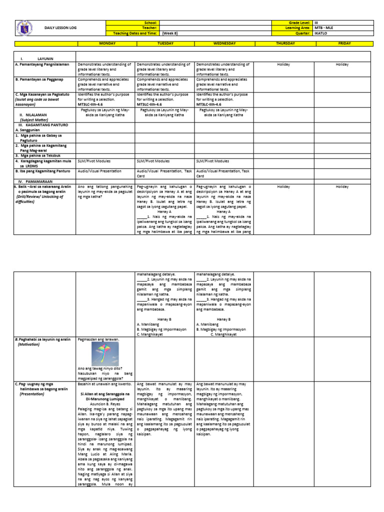 DLL - MTB3 - Q3 - W8 - Identifies The Author's Purpose | PDF