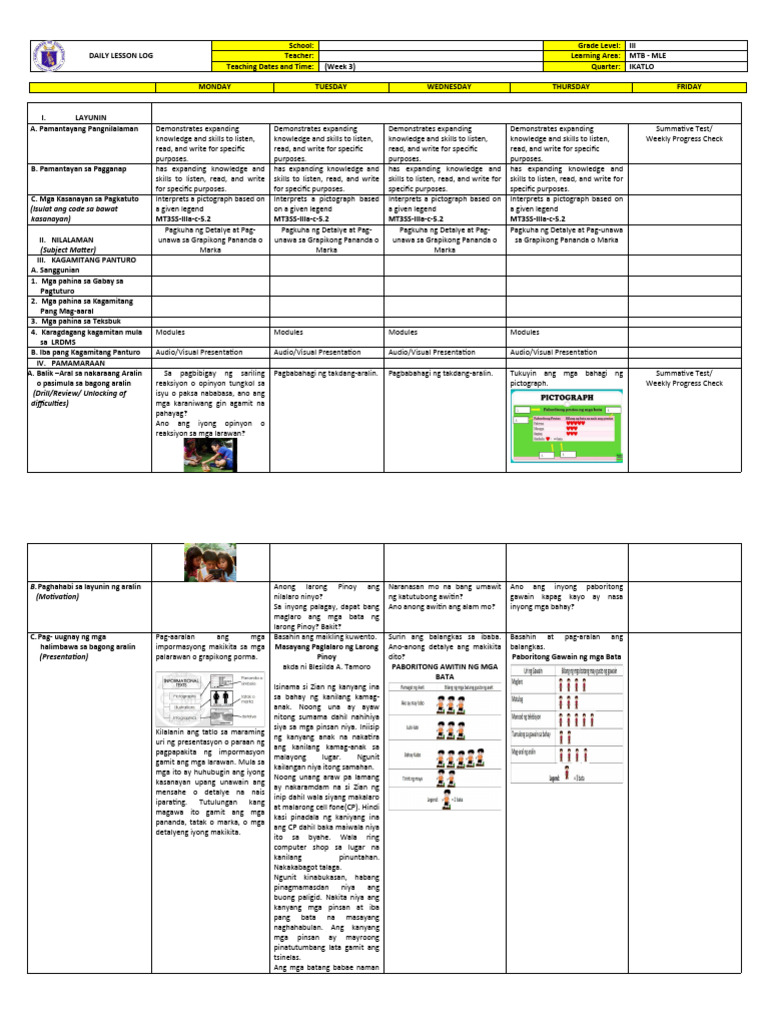 DLL - MTB3 - Q3 - W3 - Interprets A Pictograph Based On A Given Legend | PDF