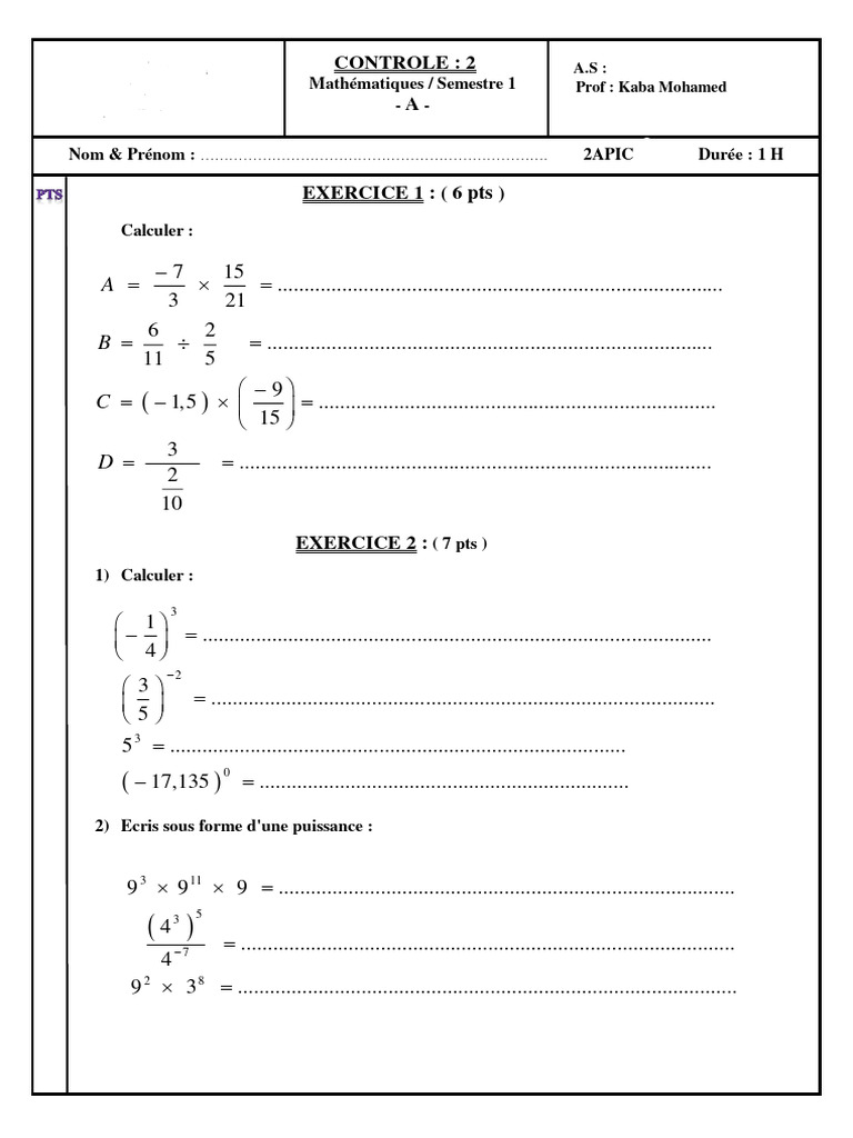 Exam2 S1 2APIC A | PDF