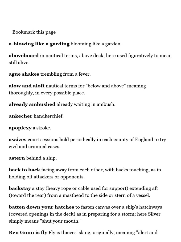 Full Glossary For Treasure Island | PDF