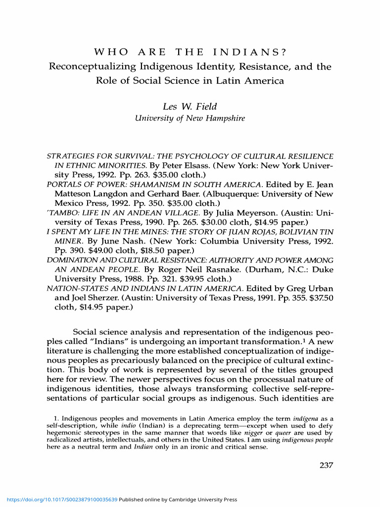 Who Are The Indians Reconceptualizing Indigenous Identity Resistance ...