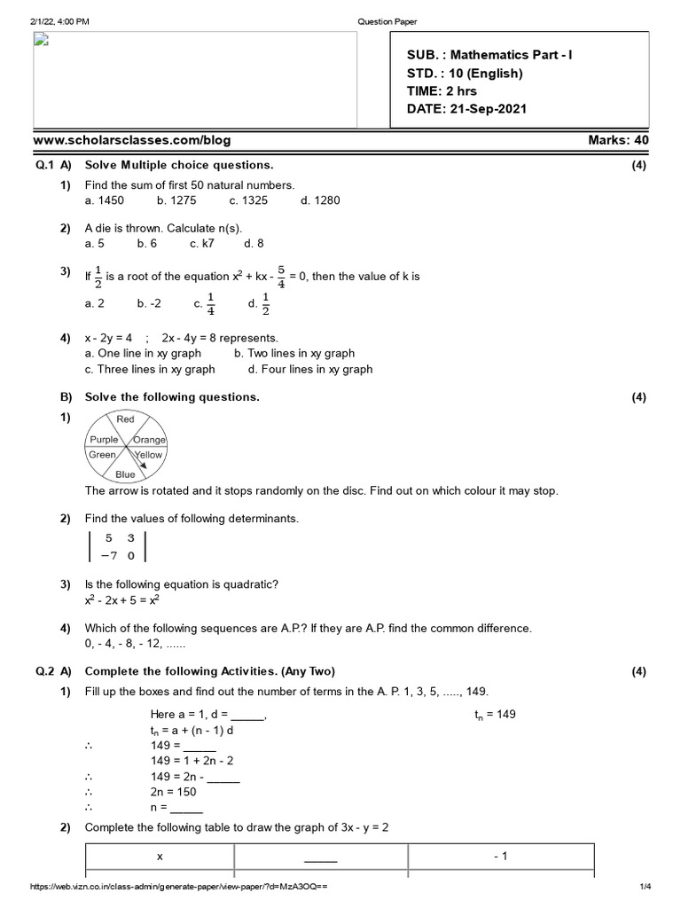 10th SSC Maths 1 Sample Question Paper B 1 | PDF | Mathematics