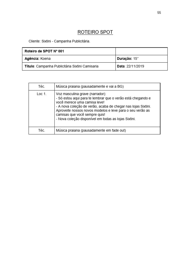 Roteiro Spot | PDF