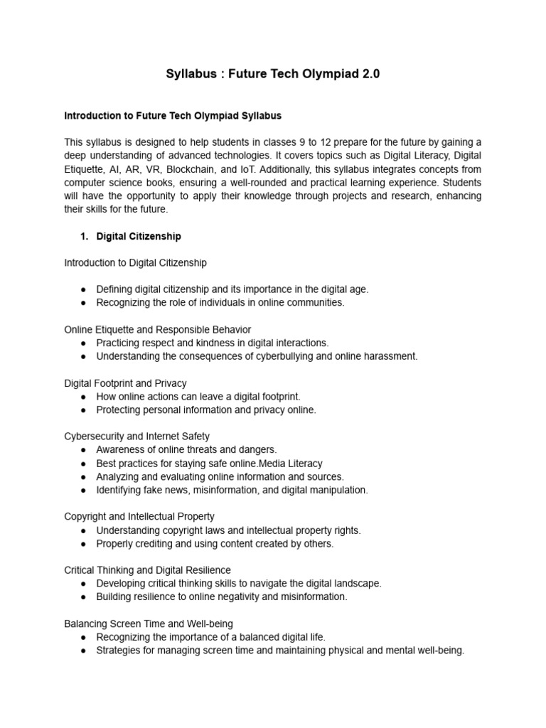 Syllabus - Future Tech Olympiad 2.0 | PDF | Art | Computers