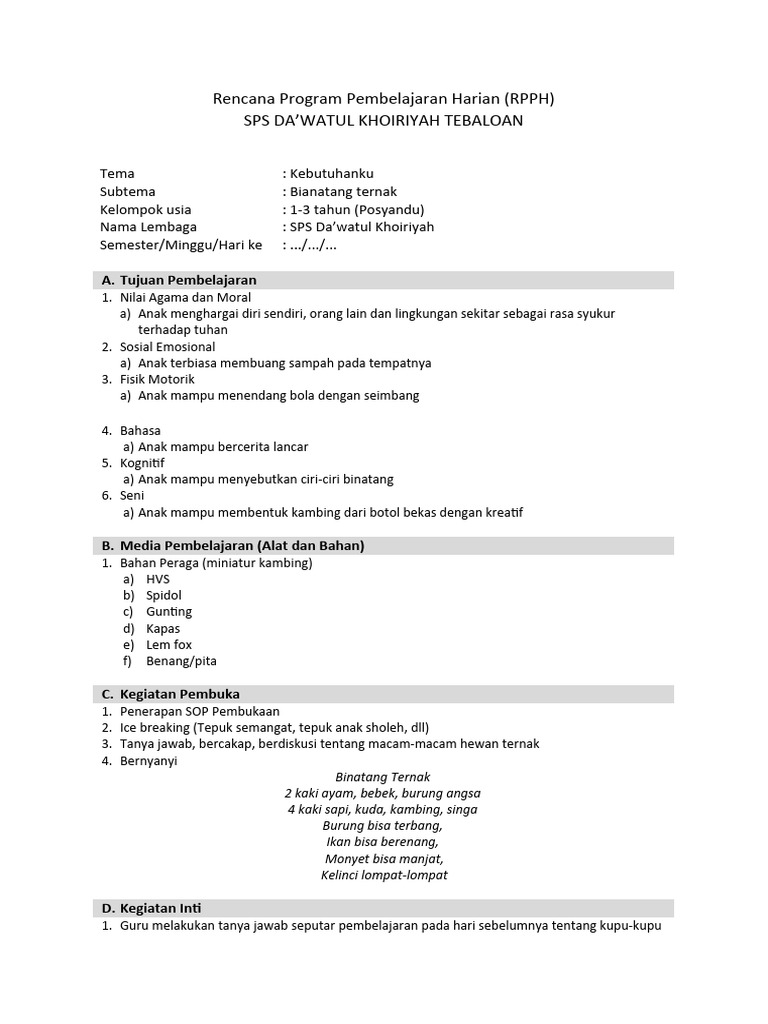 RPPH KB Binatang Ternak | PDF