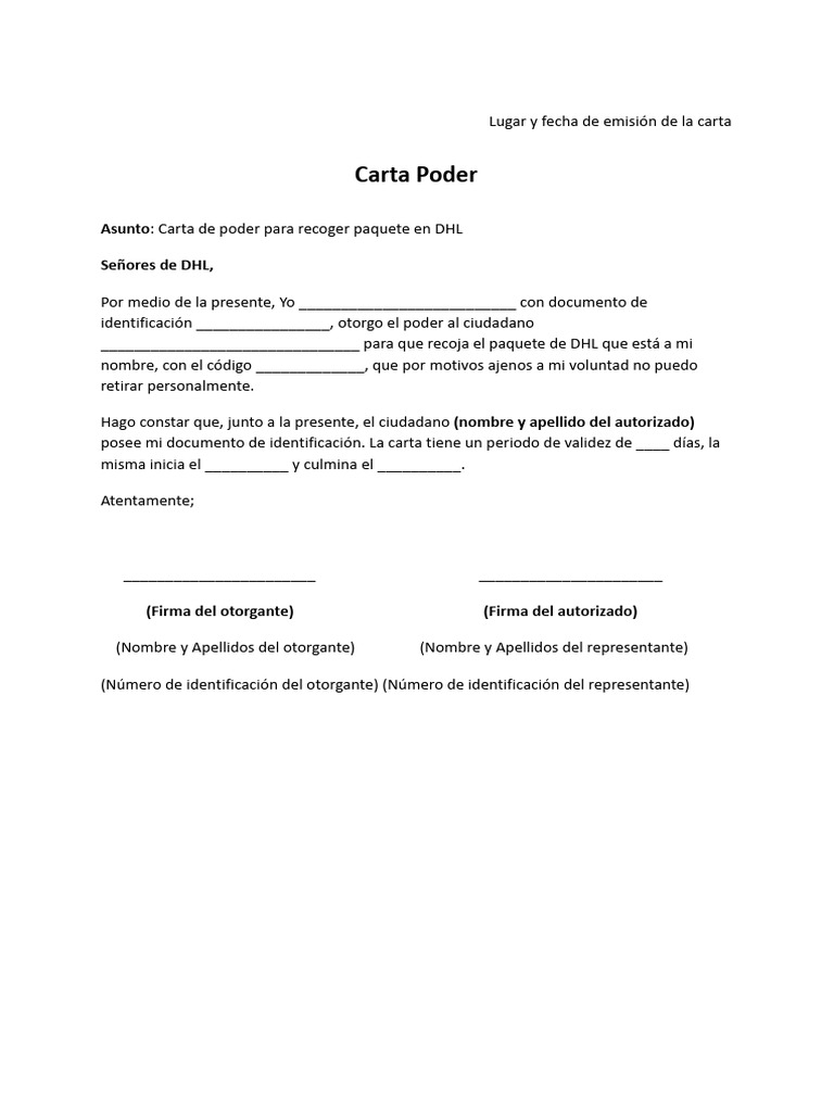 Carta Poder para Recoger Un Paquete en DHL | PDF