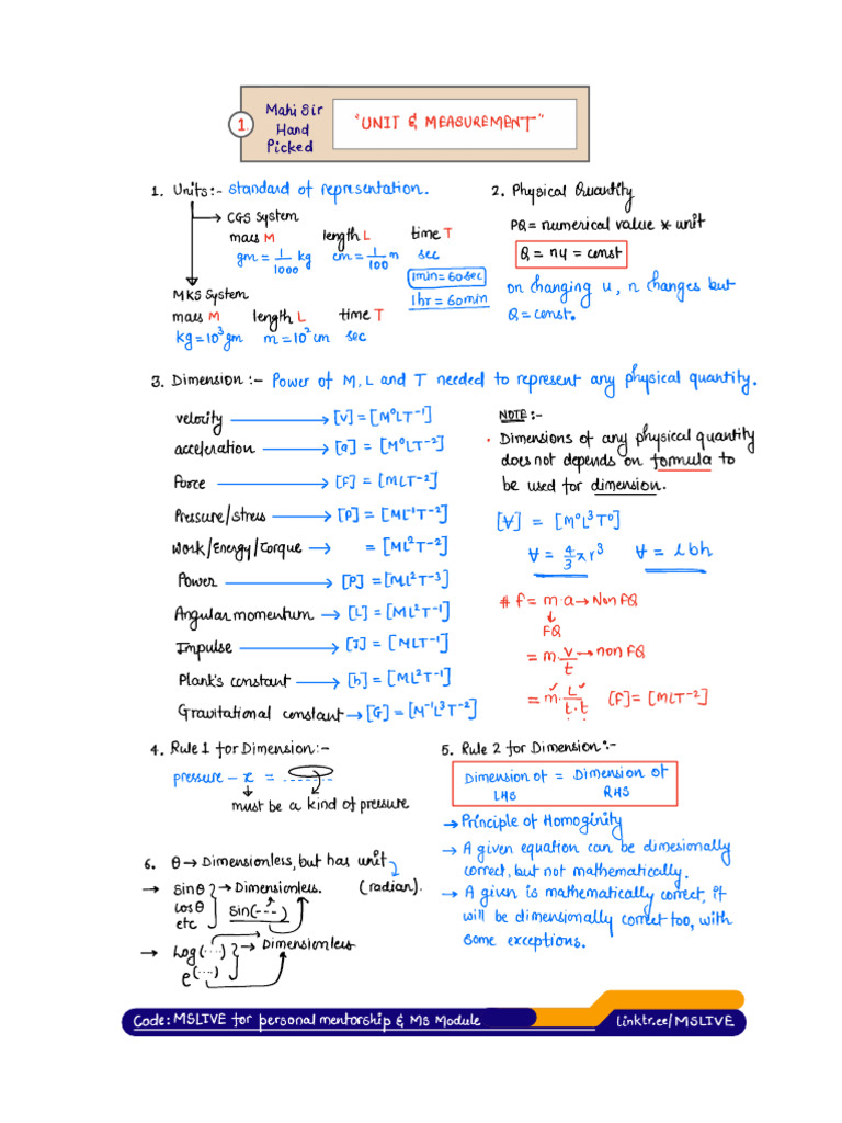 Complete Class 11th HandPicked | PDF | Velocity | Metrology