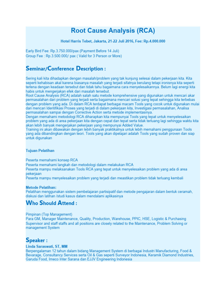 Training Root Cause Analysis (RCA) | PDF