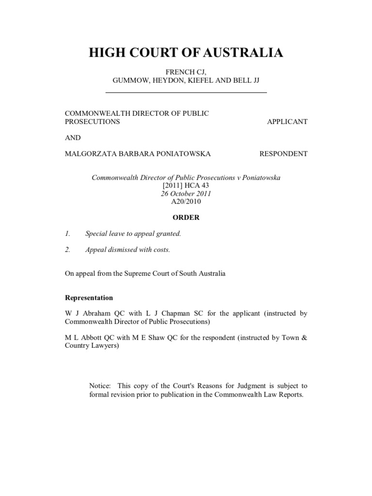 High Court of Australia Judgment | PDF | Prosecutor | Criminal Law