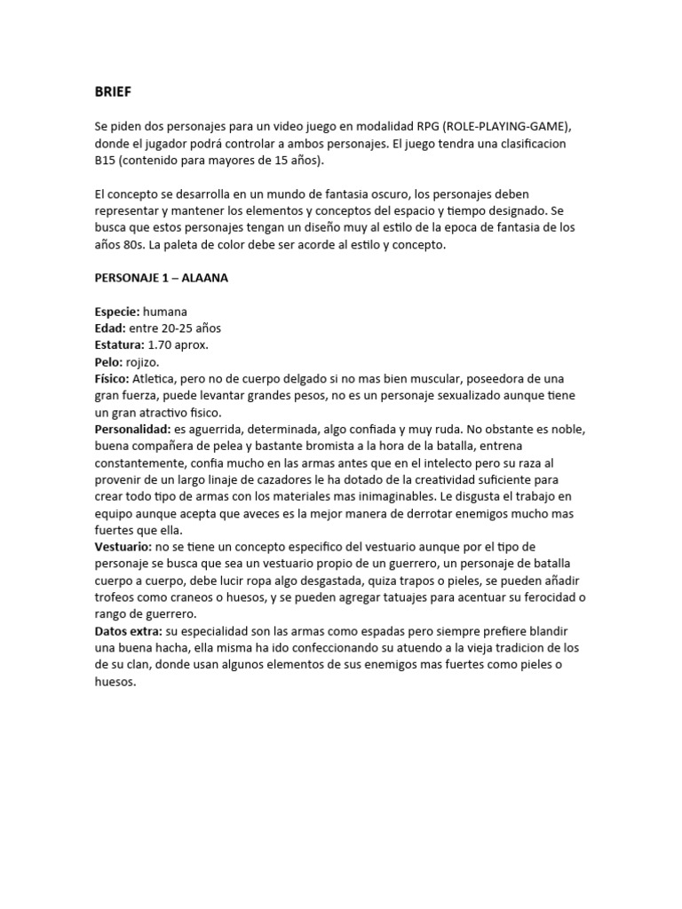 Brief Diseño de Personajes | PDF