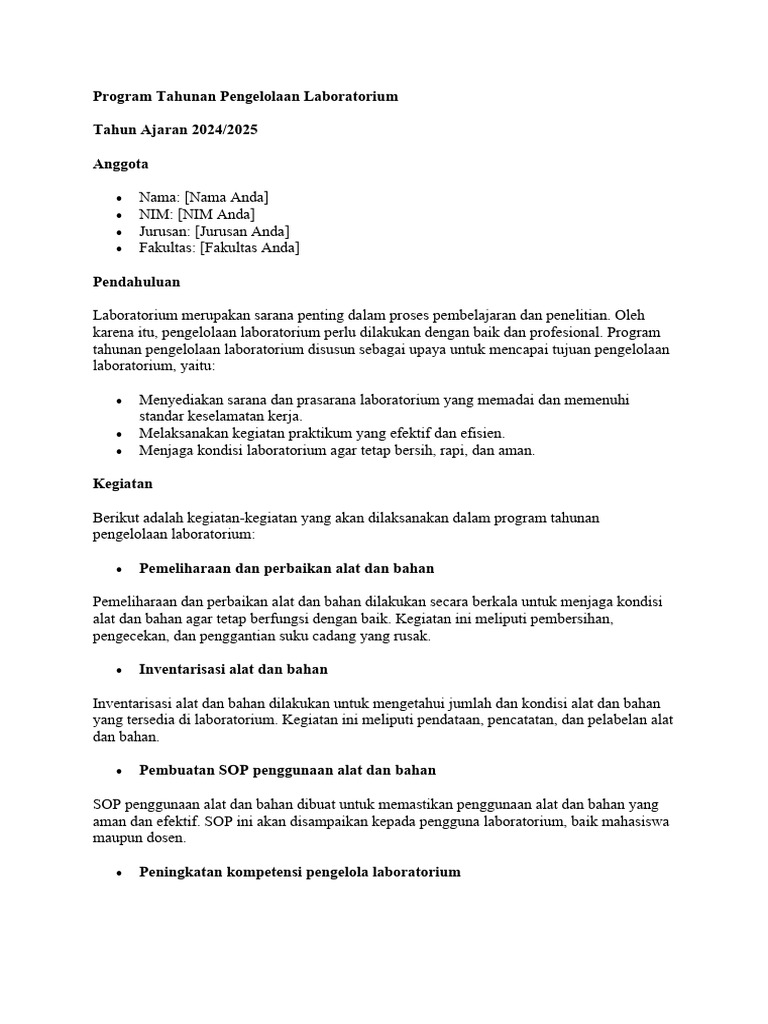 Program Tahunan Pengelolaan Laboratorium | PDF