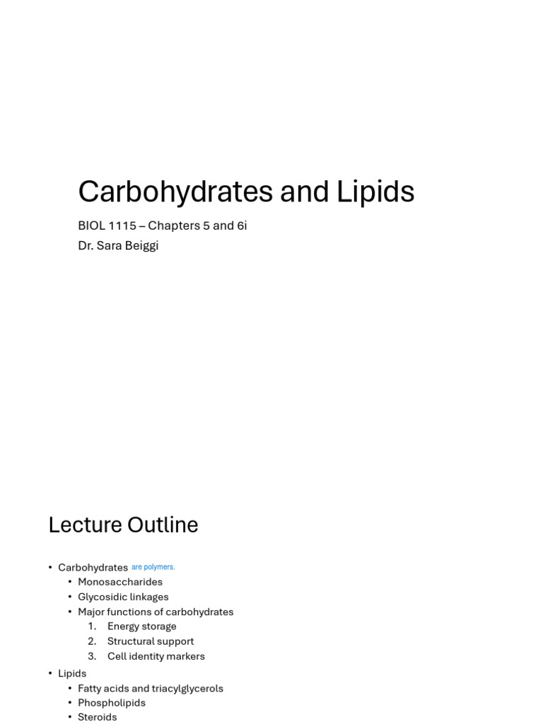 BIOL 1115 4. Carbohydrates and Lipids | PDF