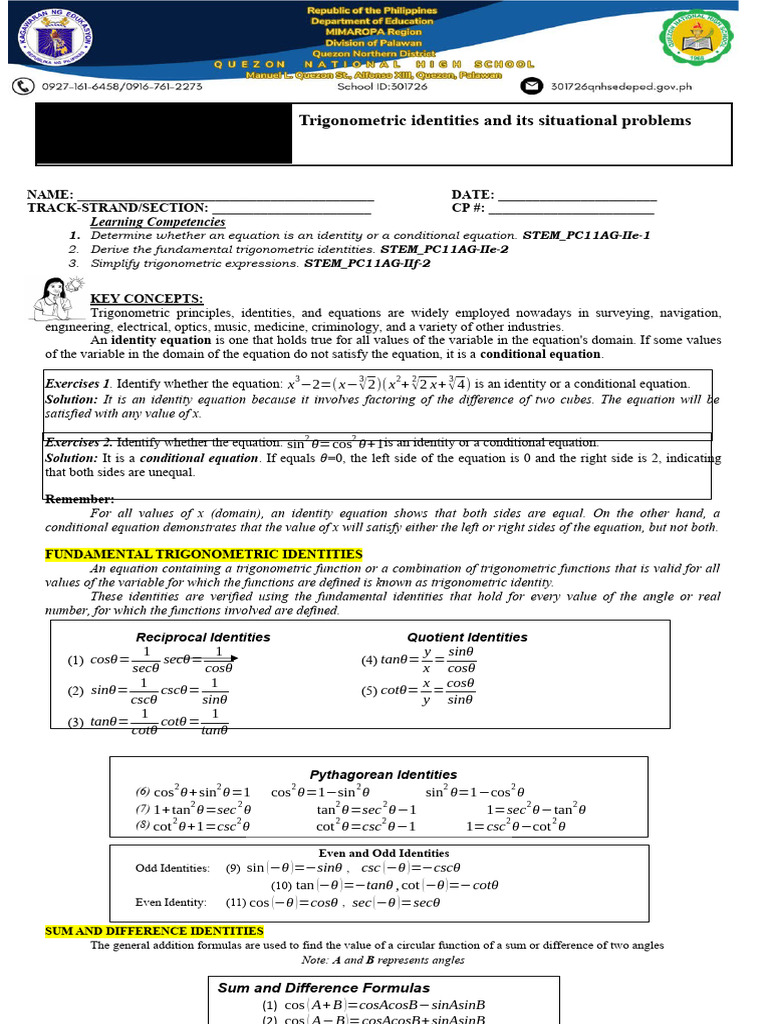 LAS - Trigonometric Identities | PDF | Equations | Trigonometric Functions