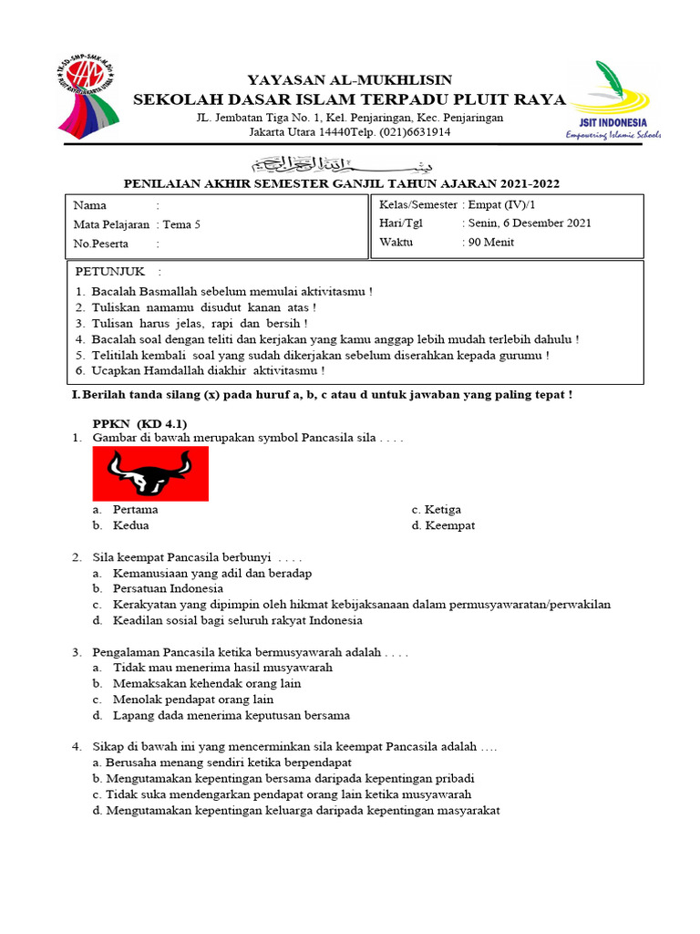 Penilaian Akhir Semester Ganjil Tema 5 | PDF